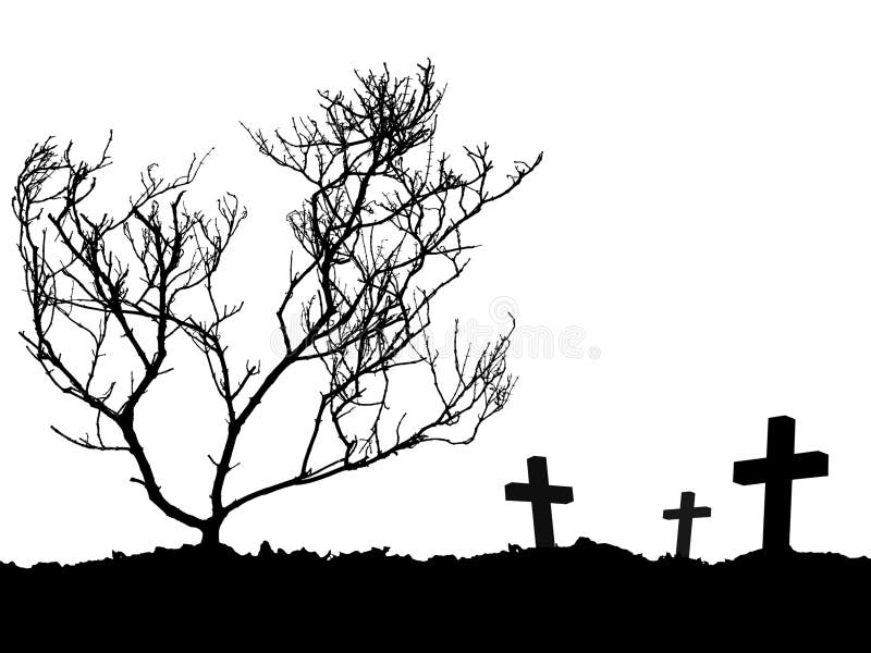 Grave, Silhouette of Three Cross and Bare Dead Tree in Cemetery ...