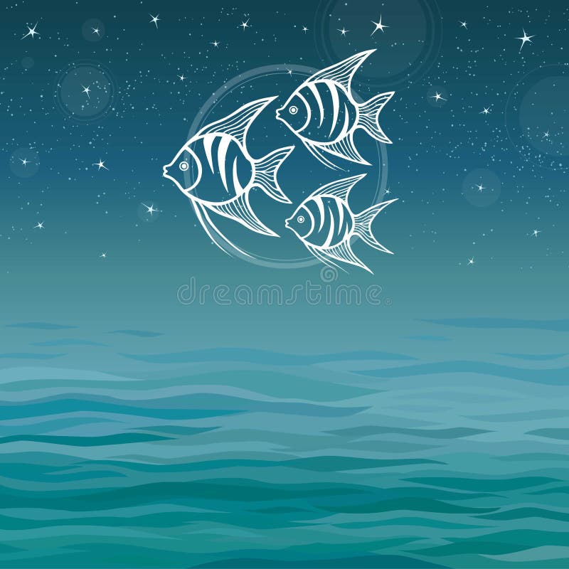 Silhouette of Three Fishes on a Sea Background. Stock Illustration ...