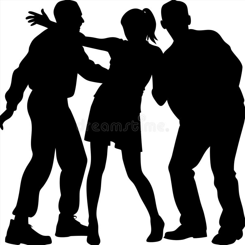 Silhouette Three People Dramatic Interaction Vector Illustration Stock ...