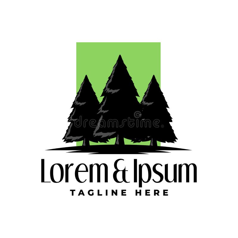 Silhouette of Three Pine Trees with a Vintage Style. Retro Logo Vector ...
