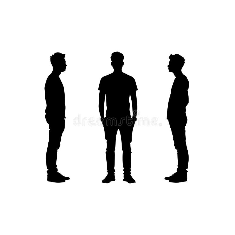Silhouette of Three Standing Men from Different Angles Stock ...