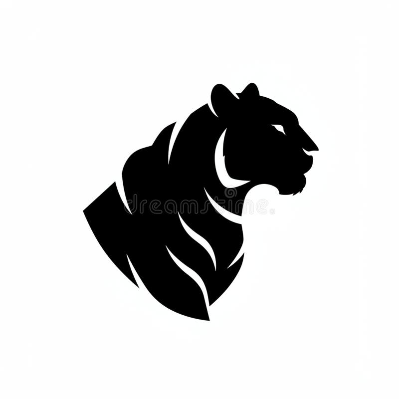 Silhouette of a Tiger S Head, in Profile Facing Right. Simplified Black ...