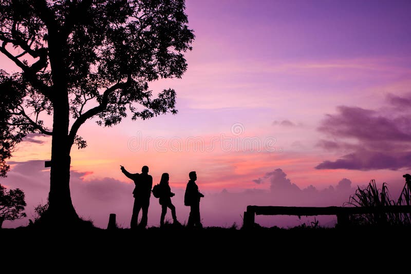 Silhouette Tourist Having Fun at Sunset Time Stock Image - Image of ...