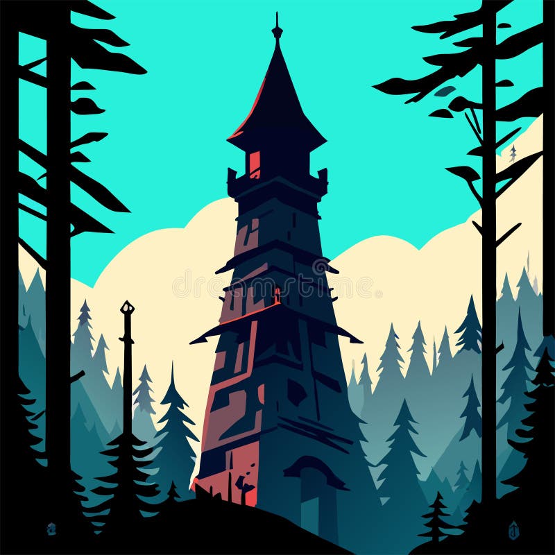 Silhouette of a Tower in the Forest. Vector Illustration Stock Vector ...