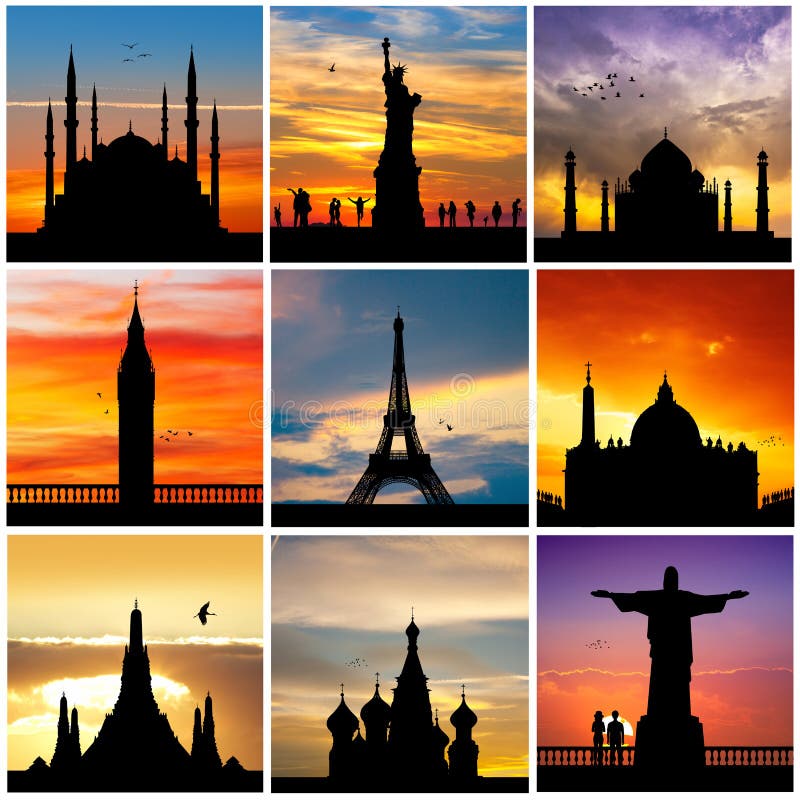 Silhouette of Travel Destinations Stock Illustration - Illustration of ...