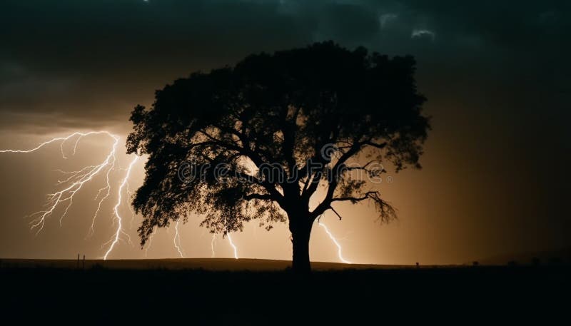 Silhouette Tree Back Lit by Dramatic Sky Generated by AI Stock ...