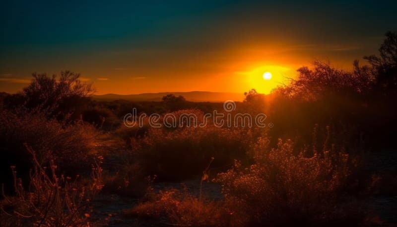 Silhouette Tree Back Lit by Orange Sunset Generated by AI Stock ...