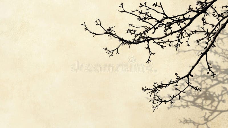 Silhouette of a Tree Branch Against a Beige Wall Stock Illustration ...