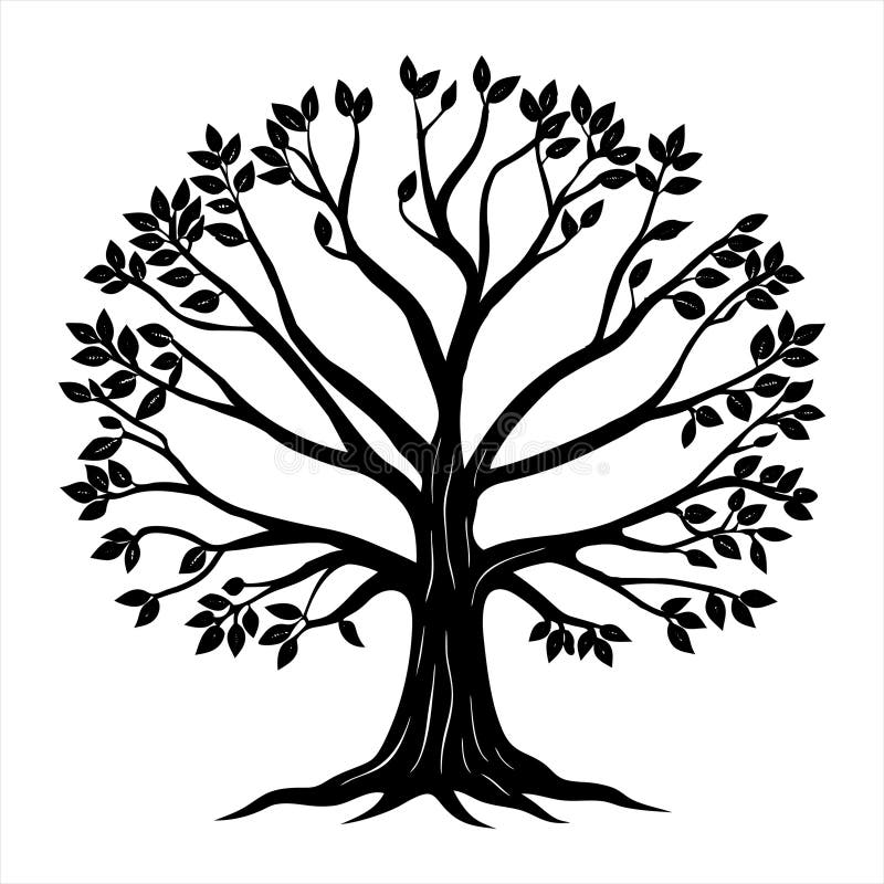 Silhouette of a Tree with Branches and Leaves Stock Illustration ...
