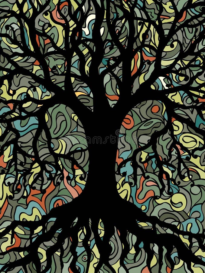 Silhouette of a Tree on a Color Background Stock Vector - Illustration ...