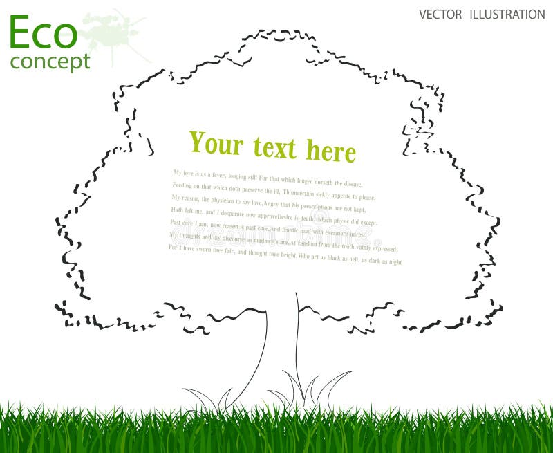 Silhouette of a Tree on the Green Grass. Stock Vector - Illustration of ...
