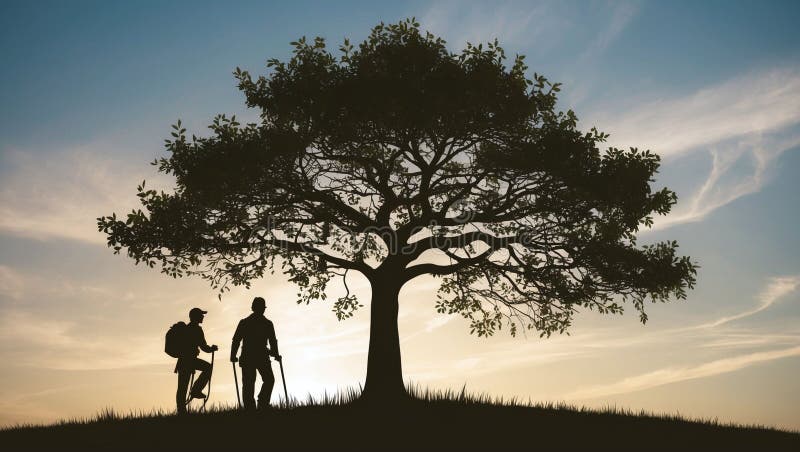 Silhouette with Tree Growth Symbolizing Resilience and Stability Stock ...