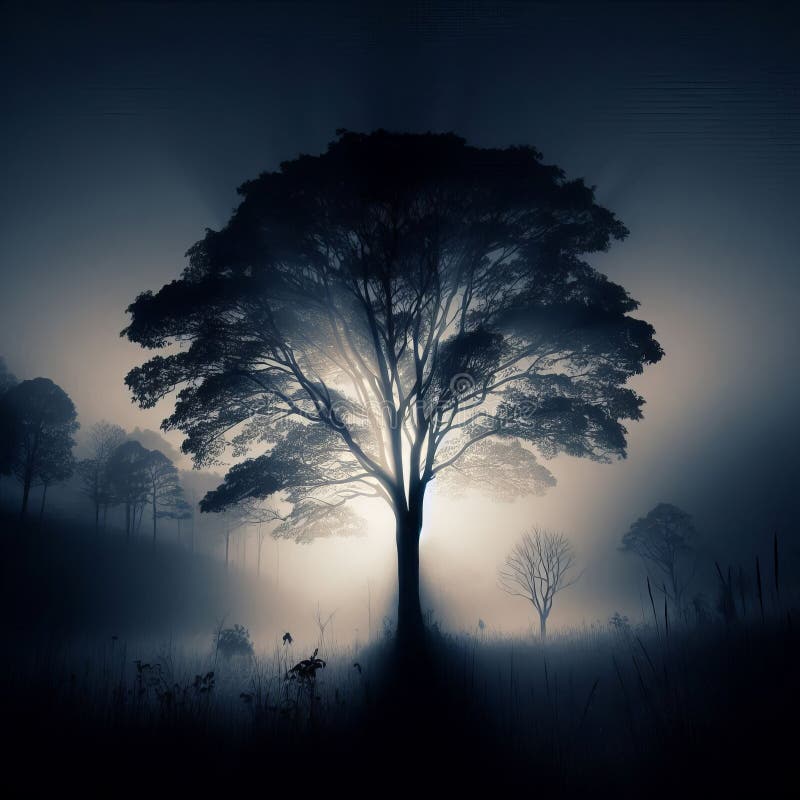 A Silhouette of a Tree Illuminated by Edge Lighting Captured Wit Stock ...