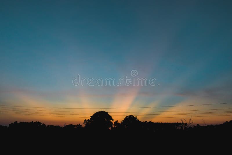 Silhouette of Tree Line with Vivid Colors in the Sky at Sunset Stock ...