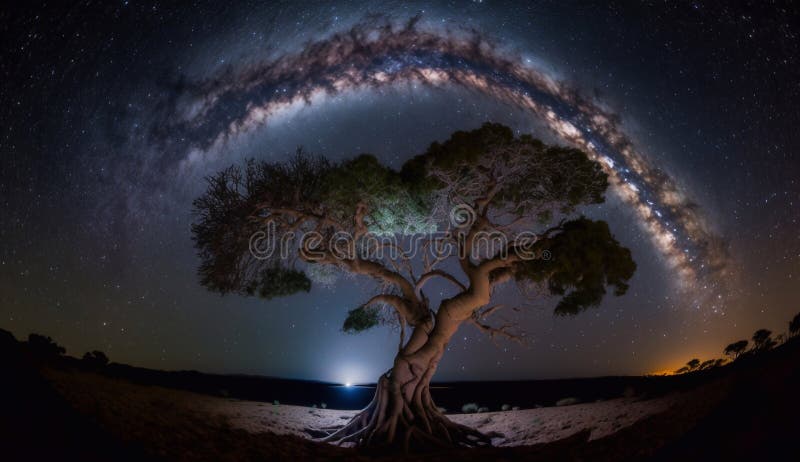 Silhouette of Tree and Milky Way in the Night Sky. Generated AI Stock ...