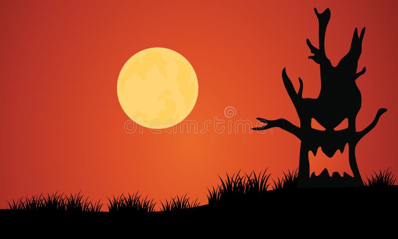 Silhouette of Tree Monster and Full Moon Stock Vector - Illustration of ...