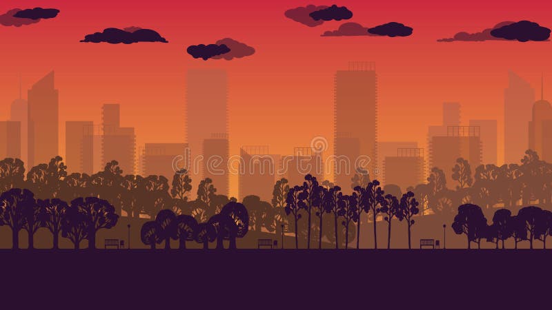 Silhouette Tree the Park and City Town Background on Gradient ...