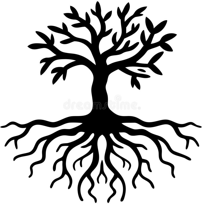 Silhouette Tree with Roots Symbolizing Growth and Connection Vector ...