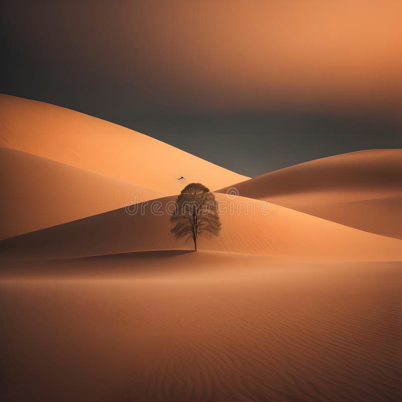 Silhouette of a Tree in the Sand Dunes of the Sahara Desert. Generative ...