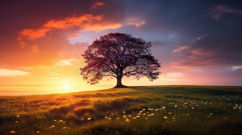 Silhouette tree spring stock illustration. Illustration of flora ...