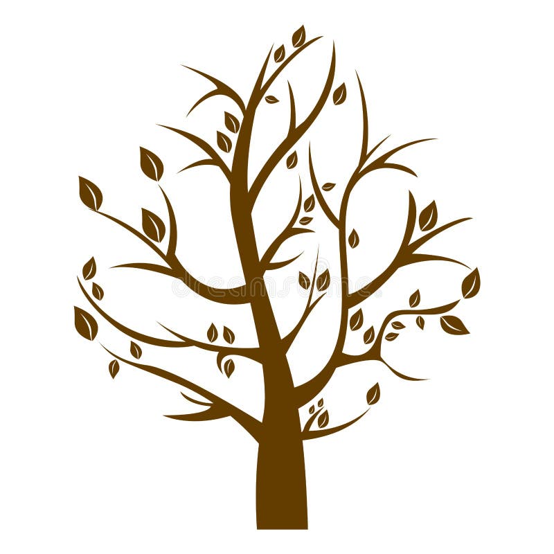 Silhouette Tree with Brown Trunk and Green Leaves Stock Illustration ...