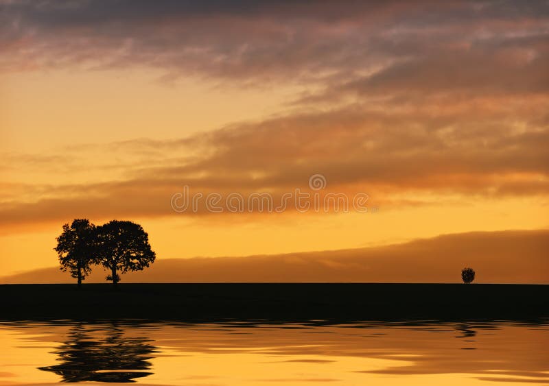 Silhouette of Trees and Reflections on the Water. Stock Image - Image ...