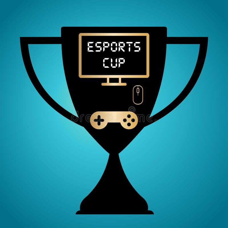 Silhouette of a Trophy with a Golden Gaming Joystick, a Mouse and a ...