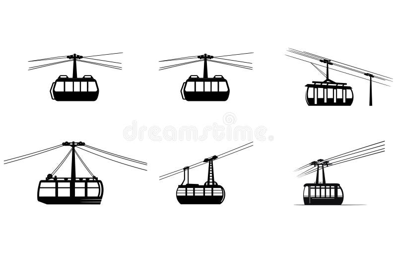 Silhouette of Two Air Cable Cabins, Cable Car Gondola Icon Vector ...
