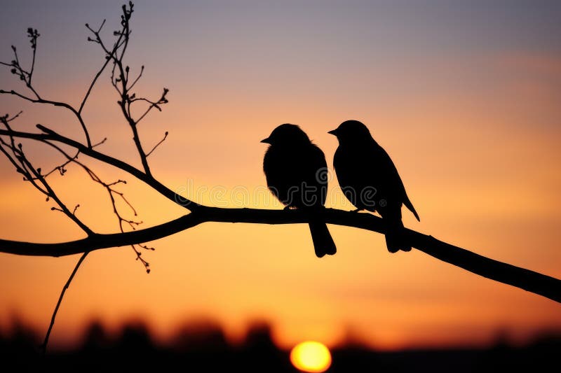Silhouette of Two Birds on a Branch Stock Photo - Image of wildlife ...