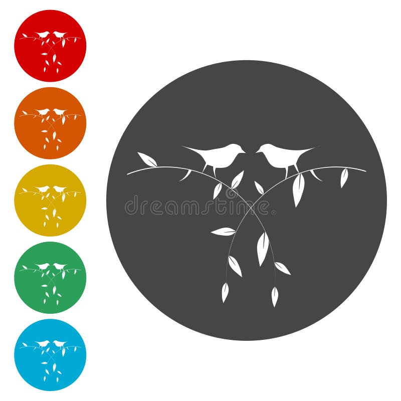 Silhouette Two Birds and Branches in a Circle Stock Vector ...