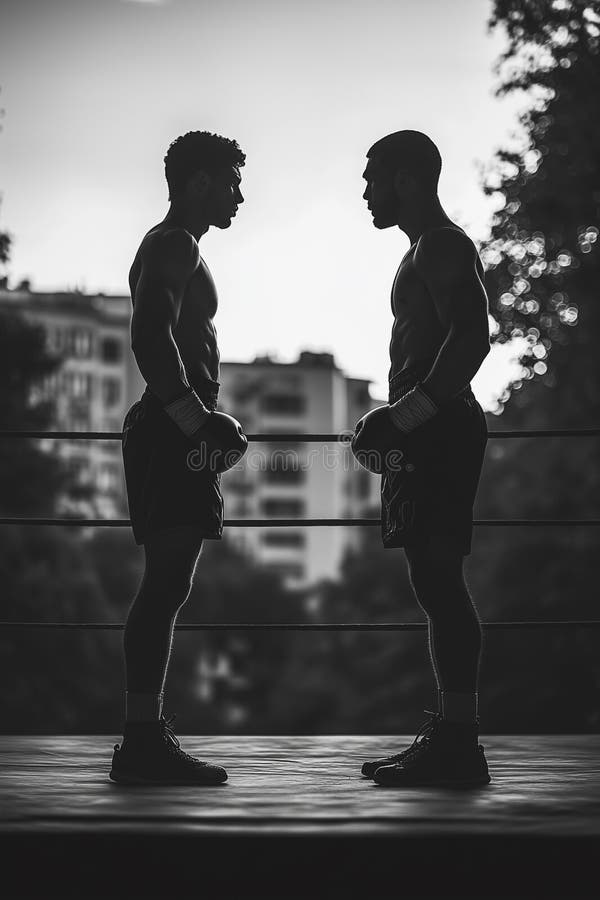 Silhouette of Two Boxers Facing Each, Battle and Fighting Concept ...