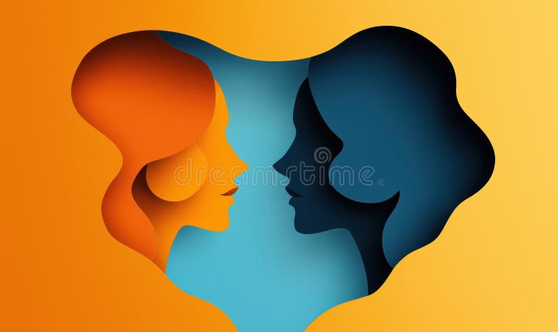 Silhouette of Two Faces in Contrasting Colors Representing Connection ...