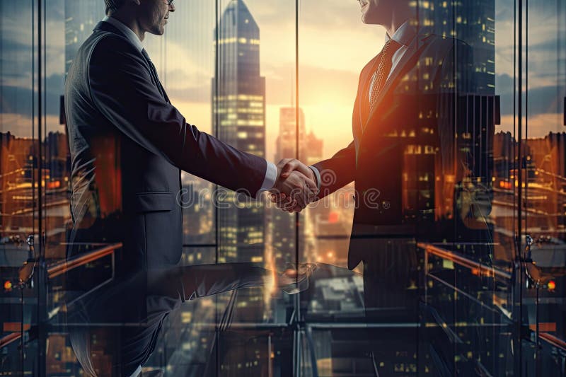 Silhouette of Two Influential Men Shaking Hands in a Backdrop of an ...