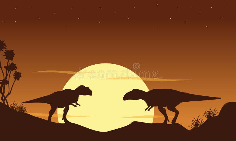 Silhouette of Two Mapusaurus Landscape Stock Vector - Illustration of ...