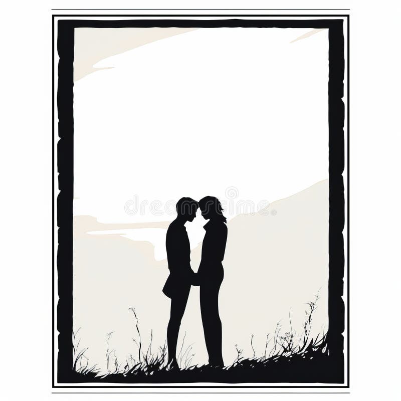 Silhouette of Two People Kissing in a Field Stock Illustration ...