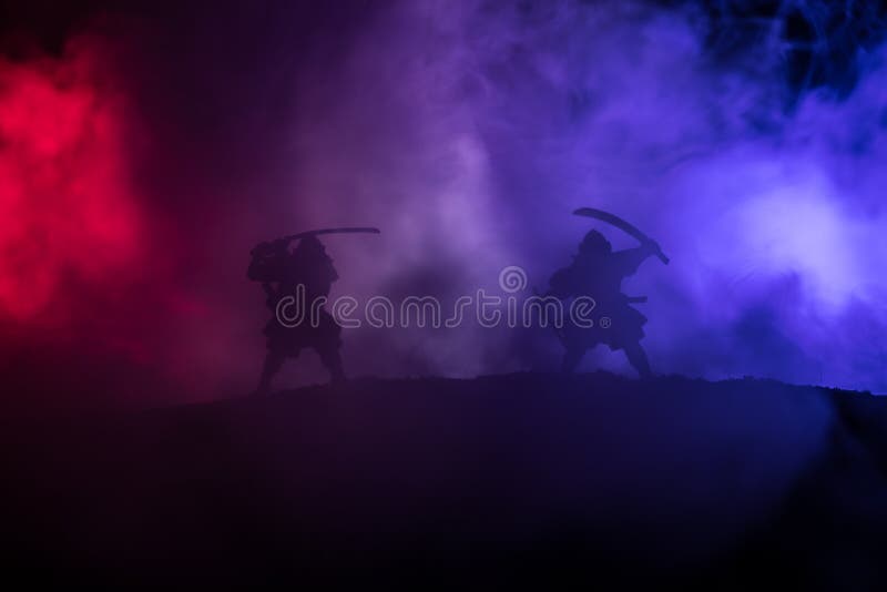 Silhouette of Two Samurais in Duel. Picture with Two Samurais and ...