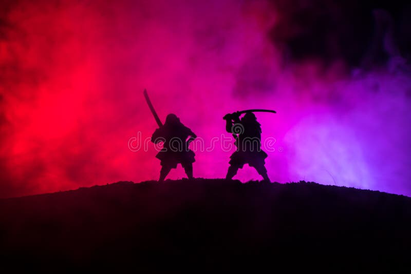 Silhouette of Two Samurais in Duel. Picture with Two Samurais and ...