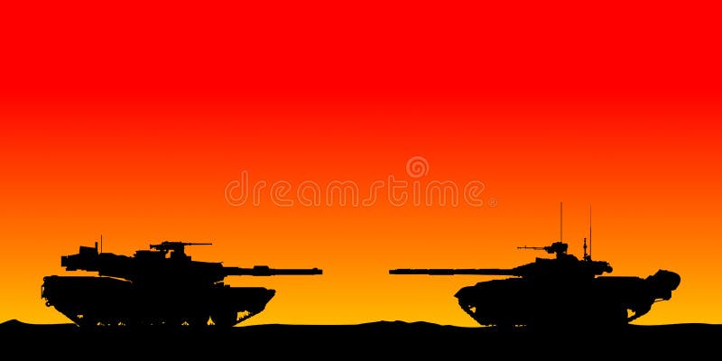 Silhouette of Two Tanks at Sunset Stock Illustration - Illustration of ...