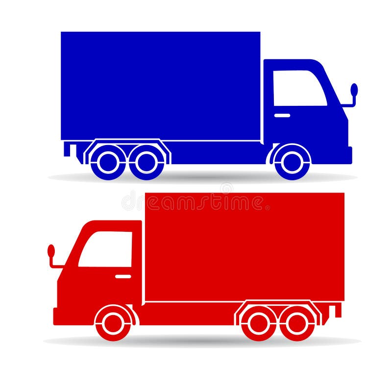 Silhouette of Two Trucks Red and Blue, Cartoon on White Backgr Stock ...