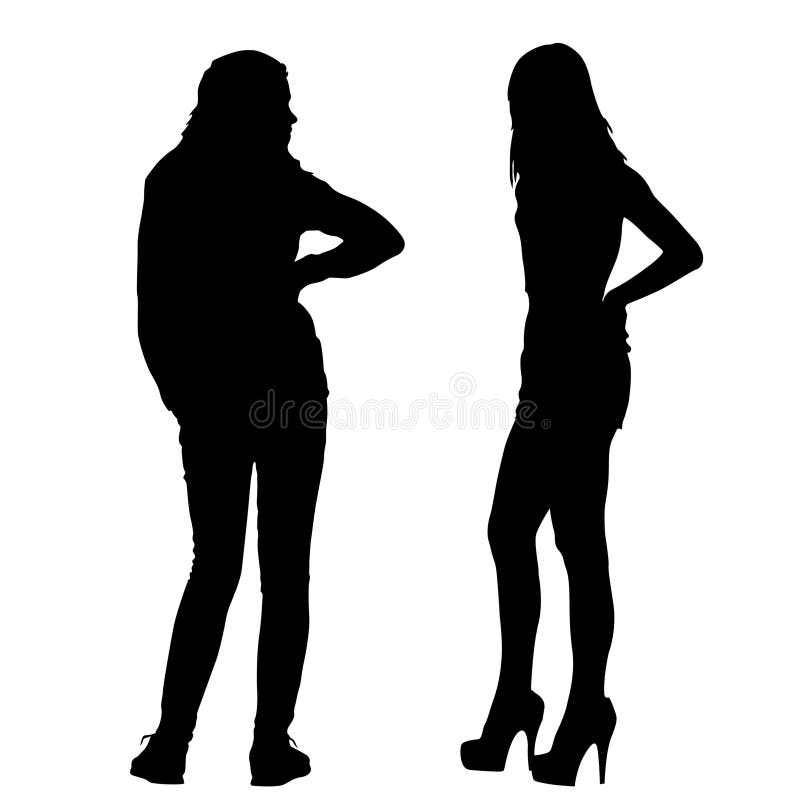 Silhouette Two Women are Talking Together on White Background Stock ...