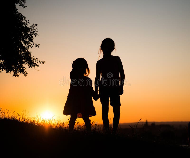 Sisters Holding Hands Silhouette