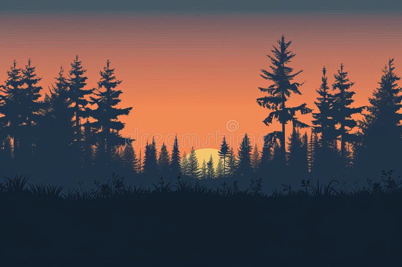 Silhouette Type Forest Line Having Several Horizon Layers in ...