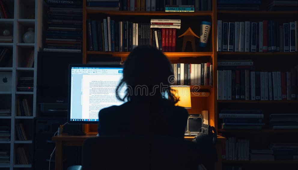 Silhouette Typing in Dim Study Stock Image - Image of silhouette ...