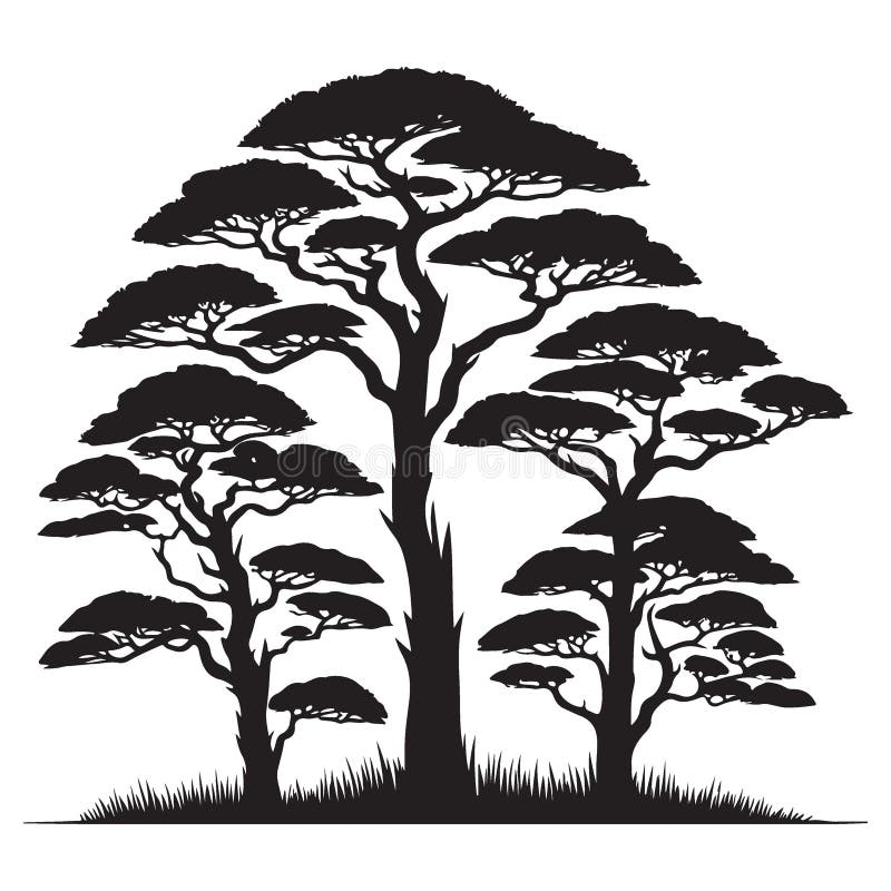 Silhouette of Umbrella Trees Vector Graphic with Grass Texture Stock ...