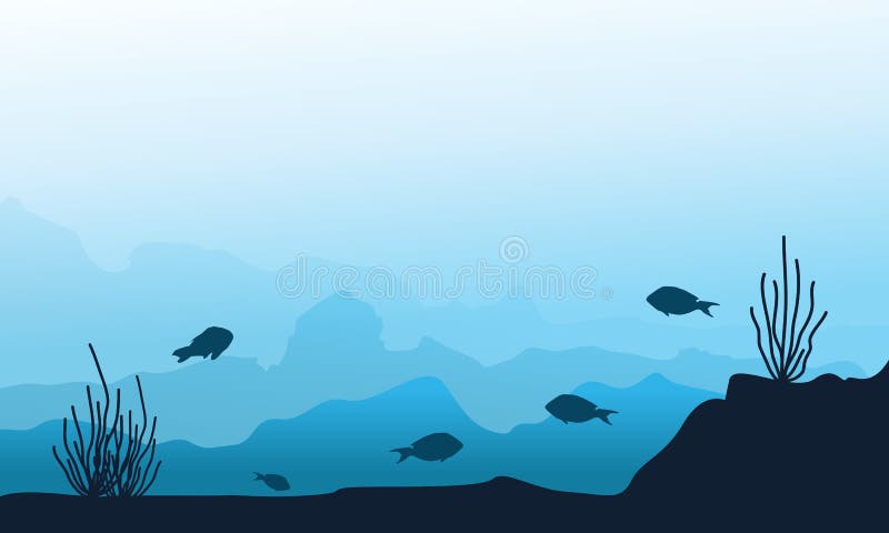 Silhouette of Underwater Landscape Collection Stock Vector ...