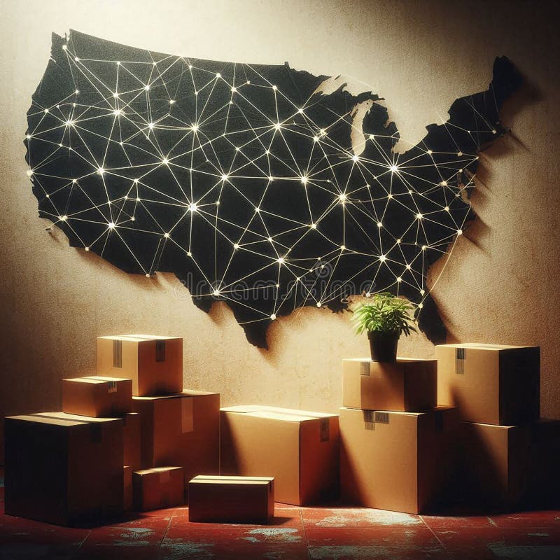 Silhouette of the United States Map with Interconnected Network Lines ...