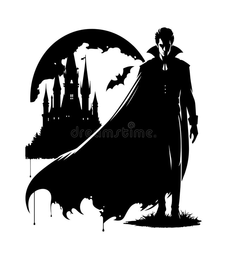 Silhouette of a Vampire in a Cape with a Castle Behind Stock ...