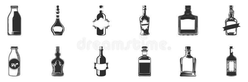 Silhouette of Various Bottles Set. Beverage and Container Design ...