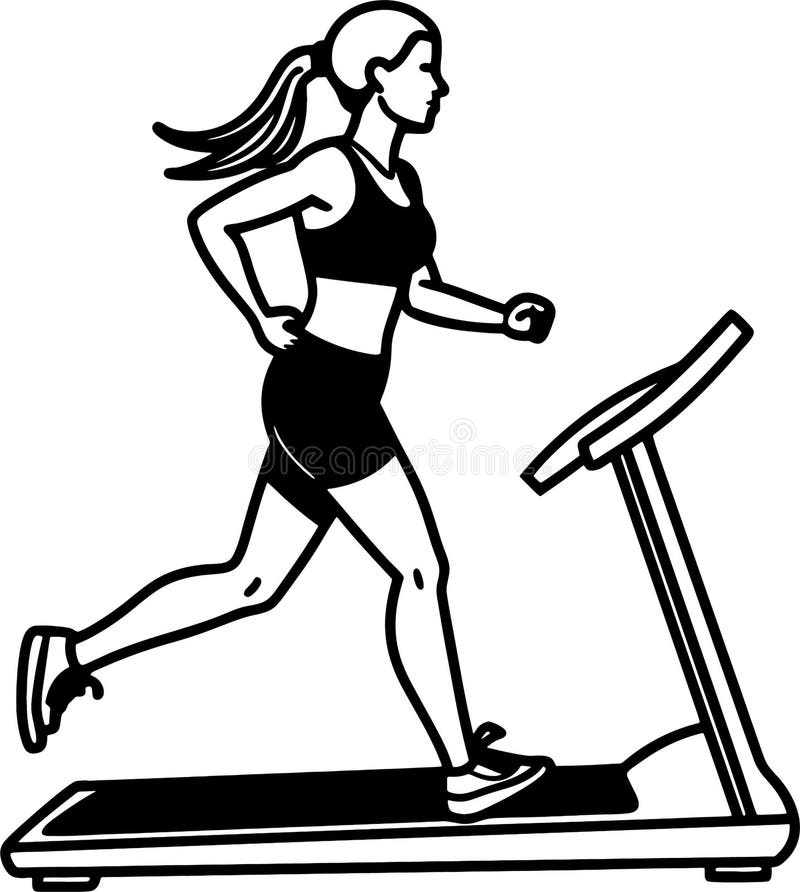 Silhouette Vector Art Woman on a Treadmill with a White Background-2 ...