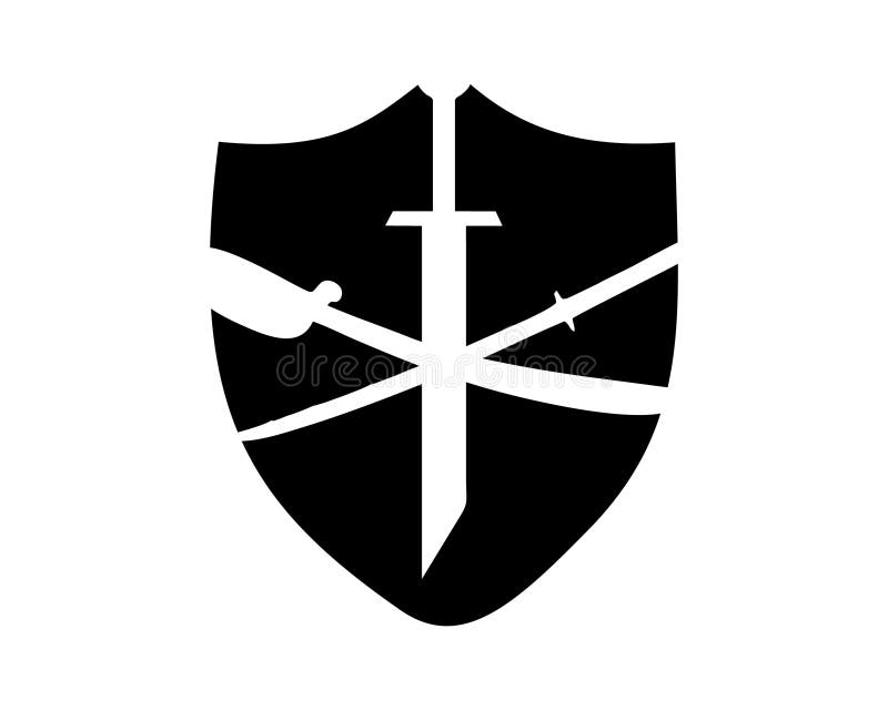 Silhouette Vector Design of Three Swords and Shield. Stock Vector ...